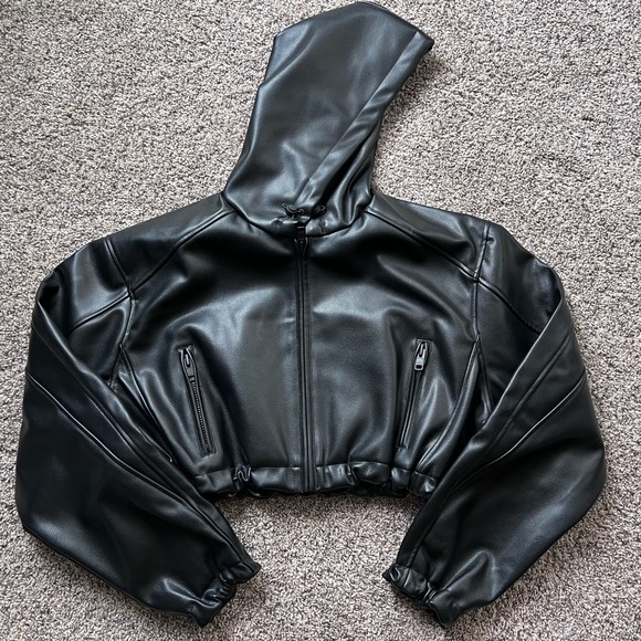 khy | Jackets & Coats | New Khy Faux Leather Cropped Hooded Jacket ...